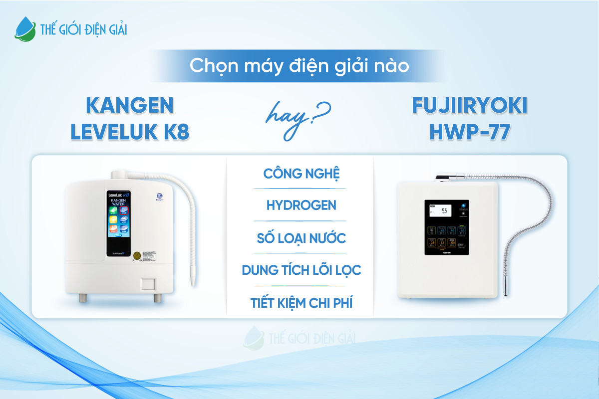 Nên mua máy lọc nước iON kiềm Kangen LeveLuk K8 hay Fujiiryoki HWP-77?
