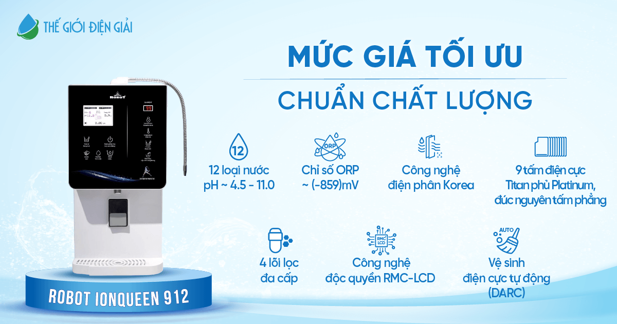 Máy lọc nước Việt Nam Robot ionQueen 912 chính hãng, bảo hành trọng ...